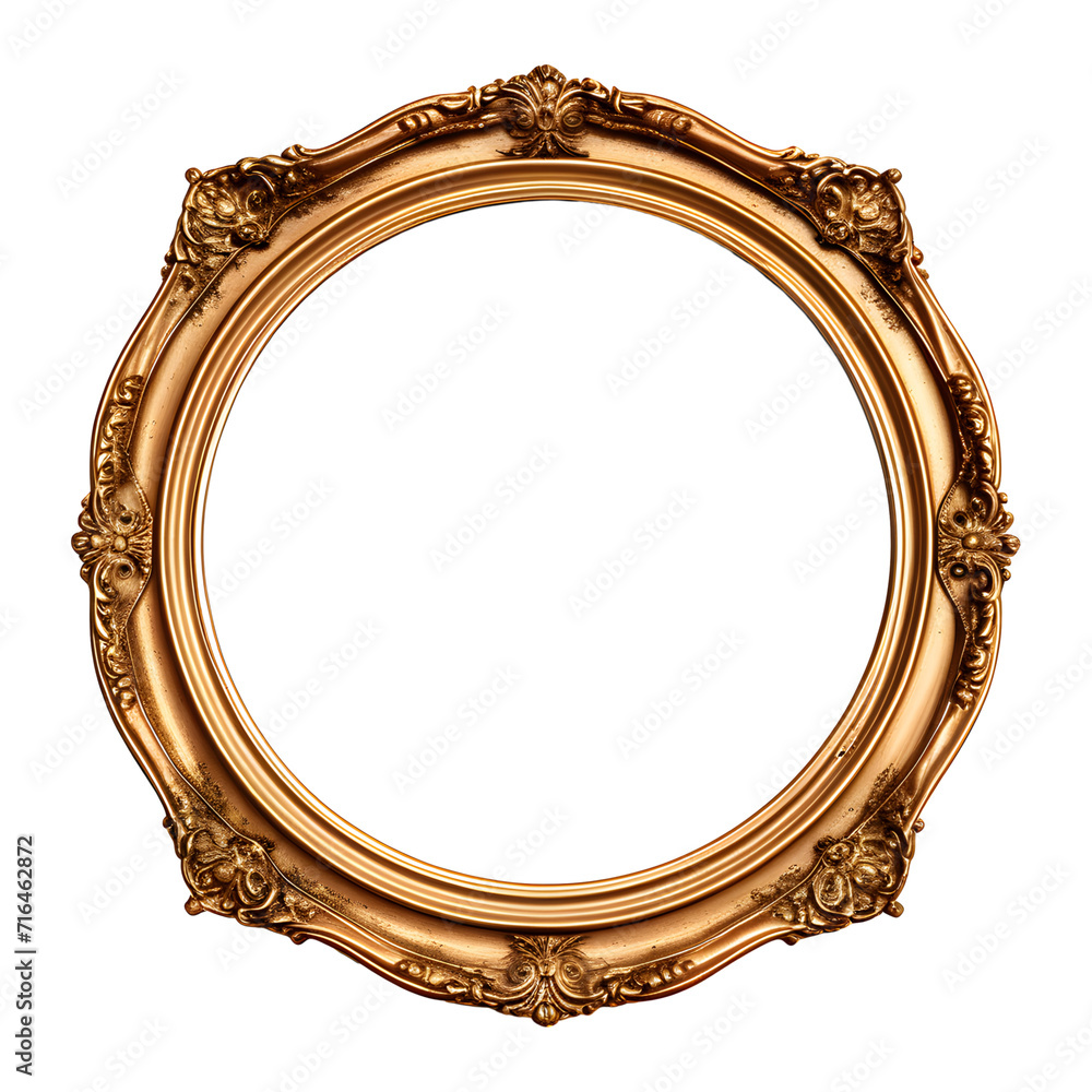 Antique Gold Circle Frame Isolated on Transparent Background Stock ...