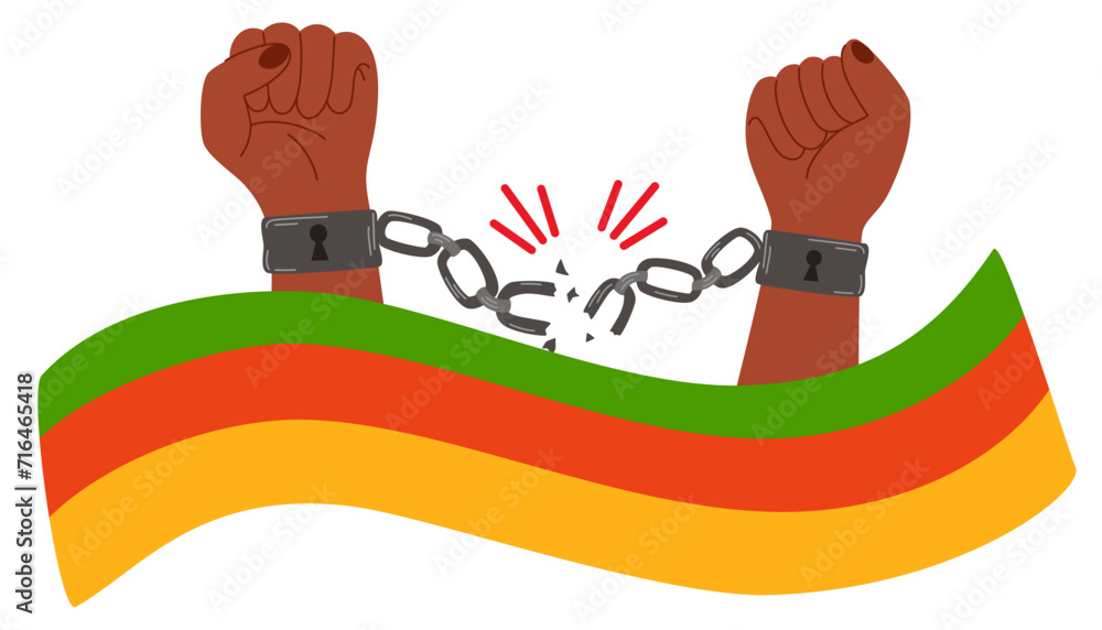 Black History Month. Hands in shackles breaking chains. African ...