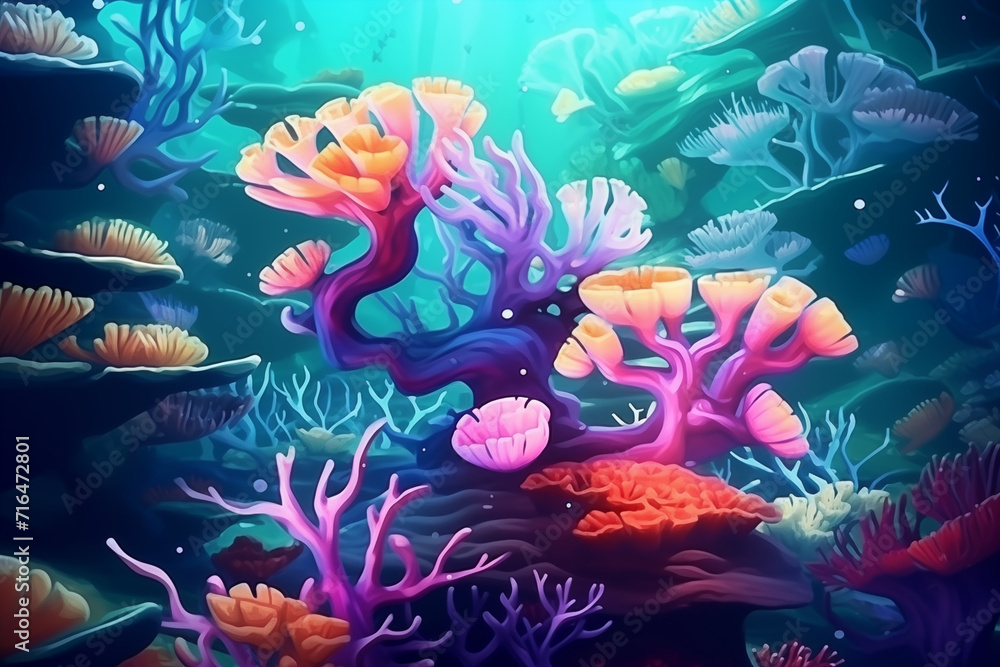Illustration of landscape of coral reef colony in the sea. Underwater ...