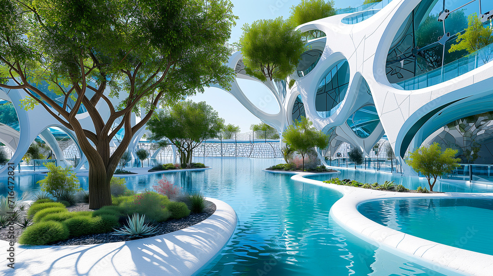 Futuristic Green Oasis, Urban Nature Resort. Sustainable City Planning ...
