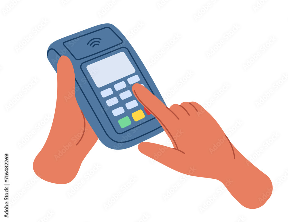 Person pays for purchases using a wireless terminal. Entering your ...