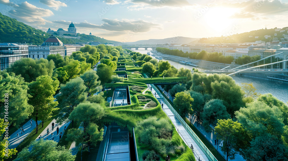Futuristic Sustainable City Planning. High Tech Meets Green Nature ...