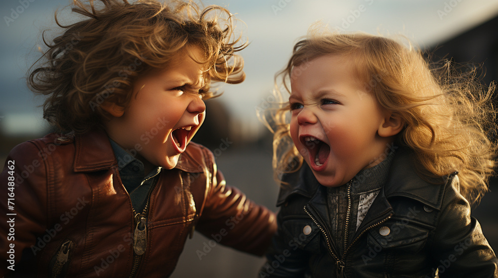 Little brother and sister fight with each other in public place ...