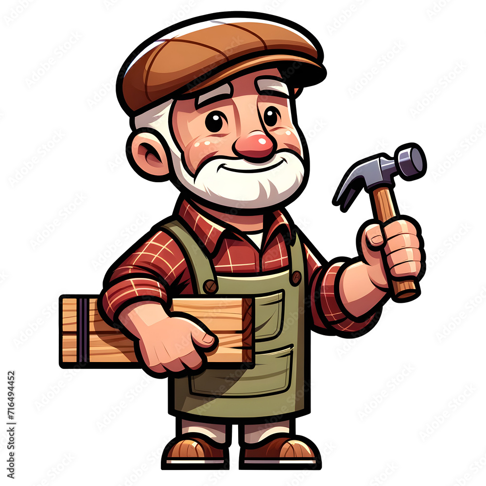 Smiling cartoon worker boy with a hammer in hand and wearing a ...