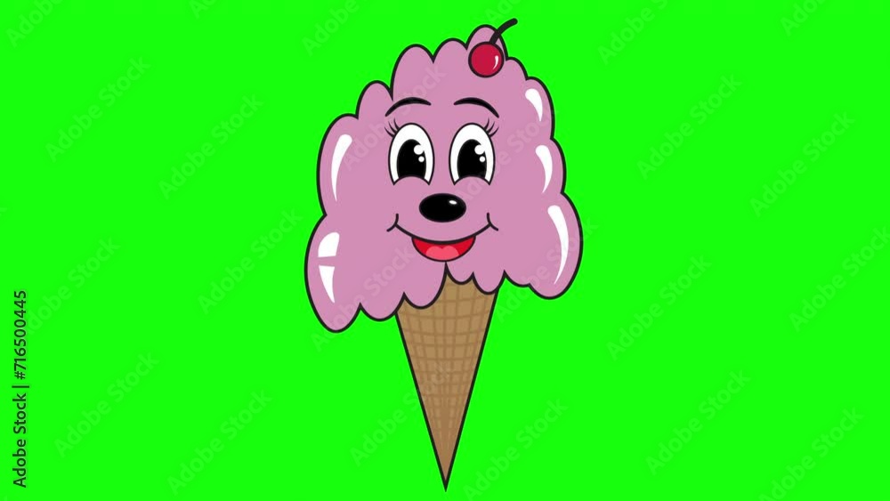Animated Cartoon Style Cute Ice Cream Licking lips with Tongue. Yummy ...
