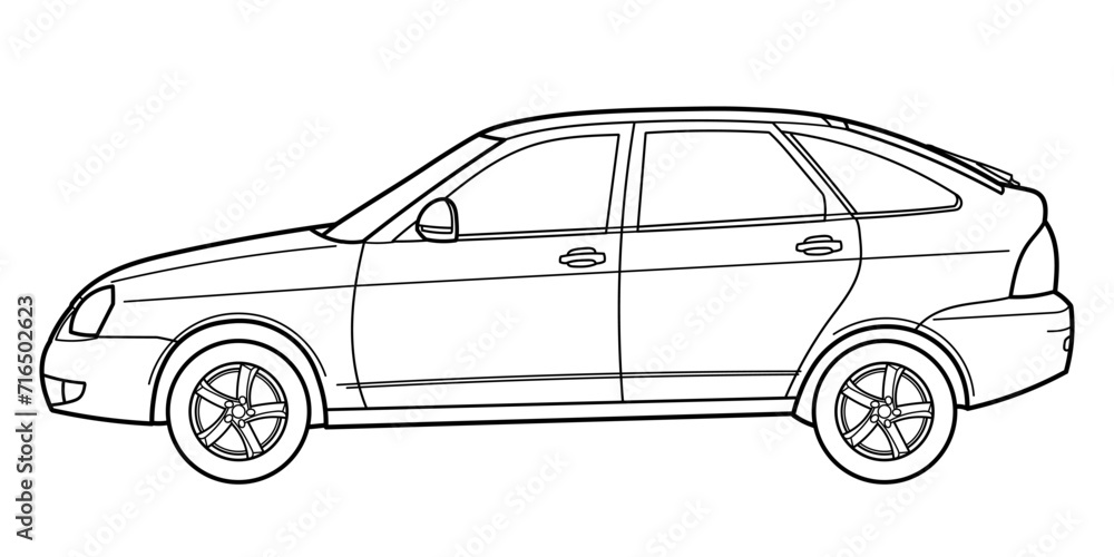 Vetor de utline drawing of a hatchback car from side view. Classic ...