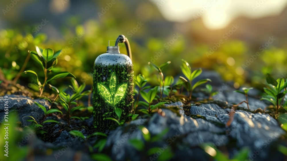 Lithium ion battery recharging with eco leaf symbol, clean renewable ...