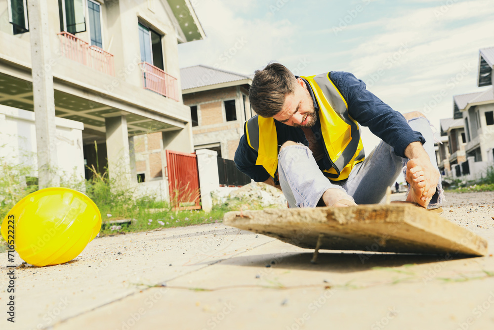 Male worker had foot accident caused by carelessness in wearing sandals ...