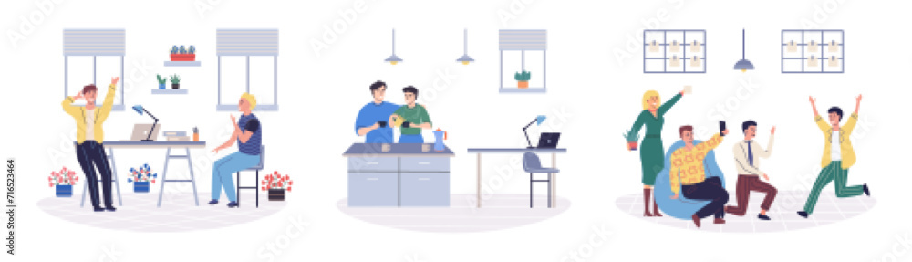 Office rest vector illustration. Engaging in recreational activities ...