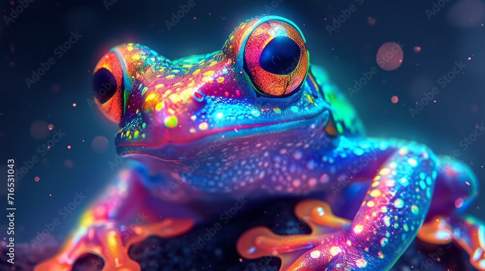Watercolor neon frog illustration. Hand painted image of a cute frog ...