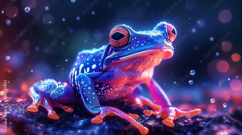 Watercolor neon frog illustration. Hand painted image of a cute frog ...