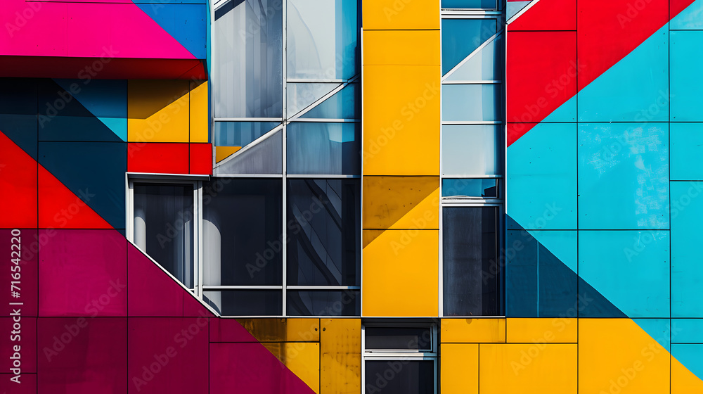 A collage of vibrant geometric shapes and urban photographs creating a ...