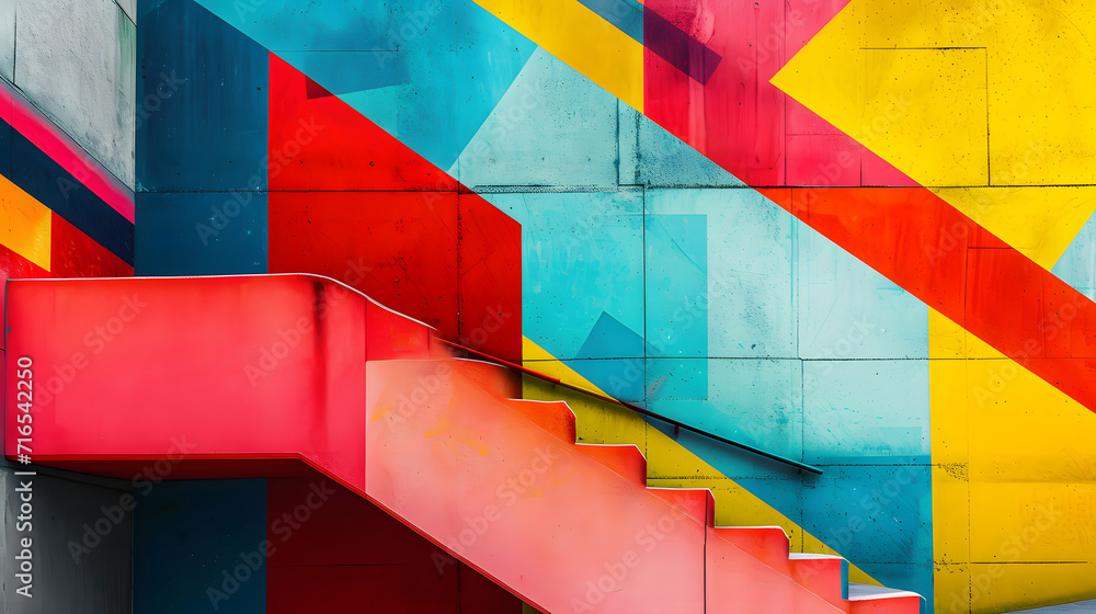 A collage of vibrant geometric shapes and urban photographs creating a ...