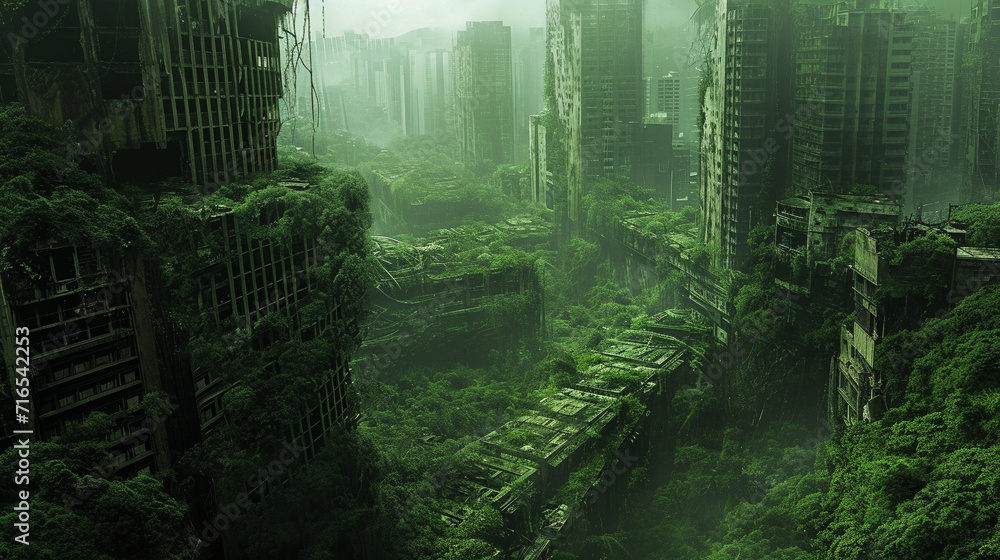 An abandoned urban landscape in a post-apocalyptic world, where the ...