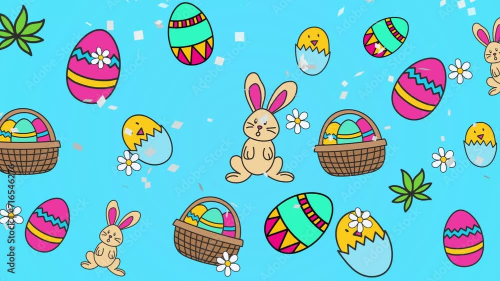 Seamless loop motion graphics features an Easter-themed characters and ...
