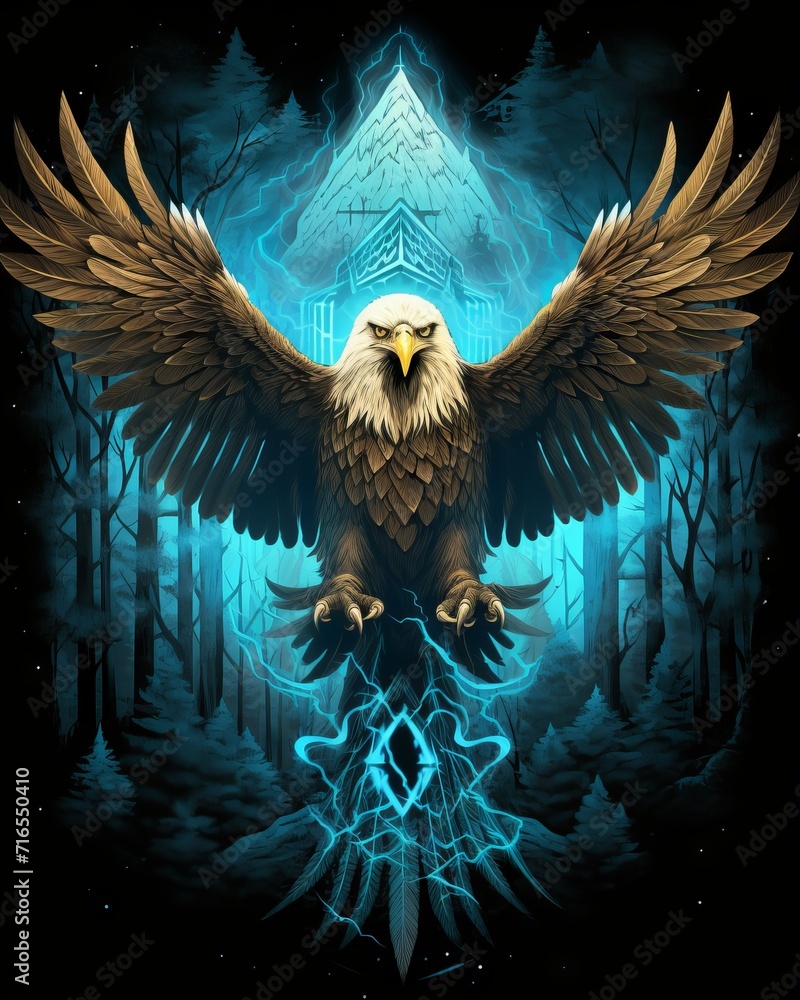 Mystical eagle guardian t-shirt design with runes and wings Stock ...