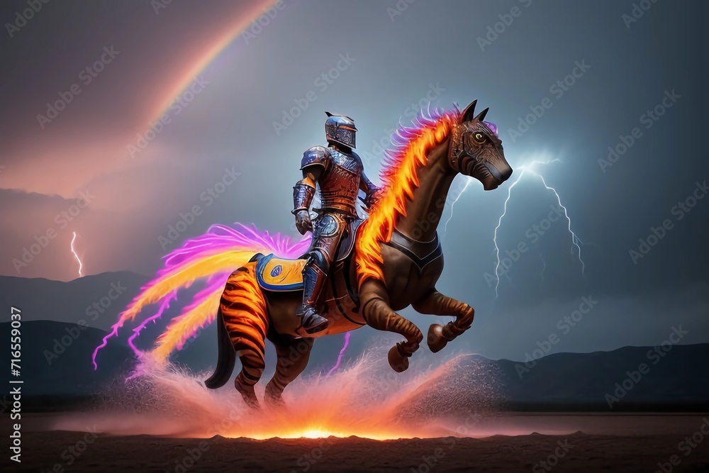 Knight Art. Colorful Knight with Horse modern art. Generated AI Stock ...