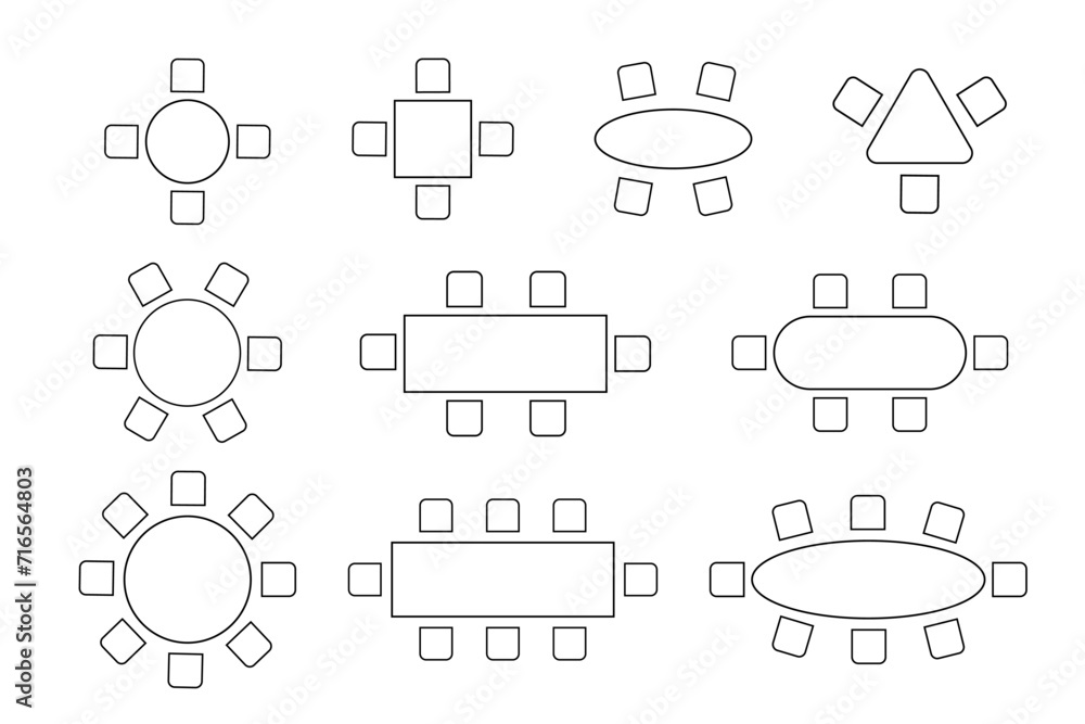 Set of layouts of seats in a restaurant, cafe, dining room. Schematic ...