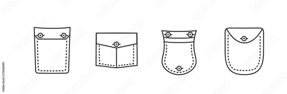 Pattern for clothes. Pocket Symbols. Set of patch pockets and fabric ...