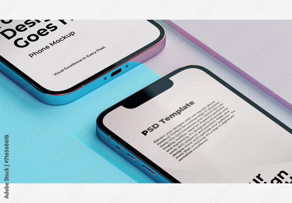 Mobile Mockup Phone Template - Side-by-Side Phones on Blue and Pink ...