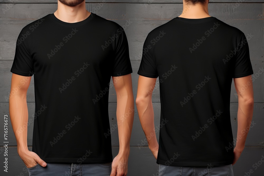 Modern plain black t-shirt mockup template in photo studio setting with ...