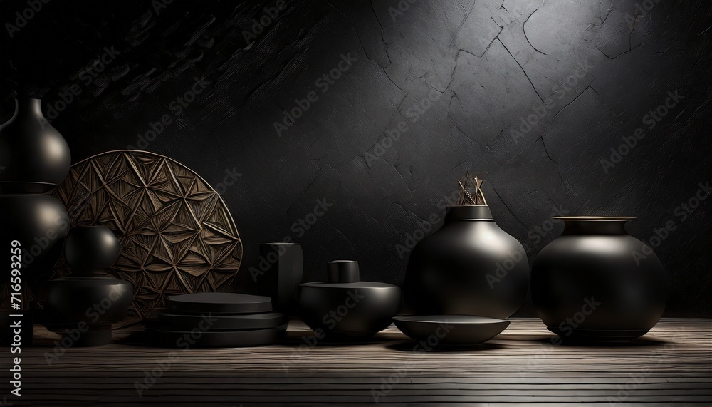 black background with a collection of black objects with different ...