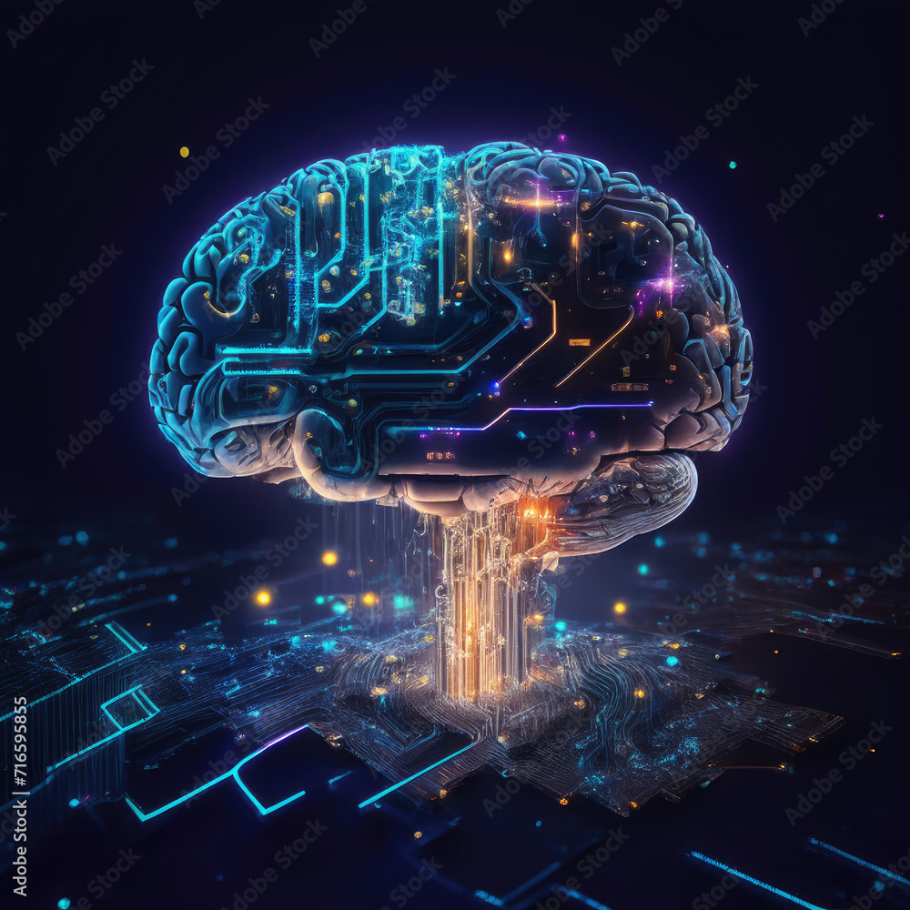 Brain in the space, Digital brain neural concept art, Digital Data ...