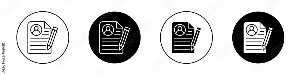 Job description icon set. Employee cv information details vector symbol ...