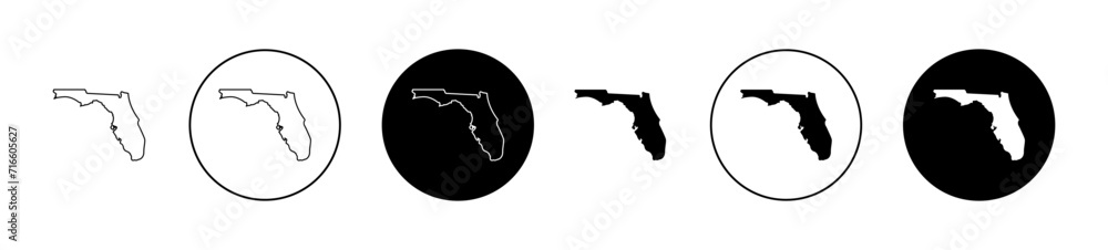Florida Map Vector Illustration Set. Miami state cutout map sign in ...