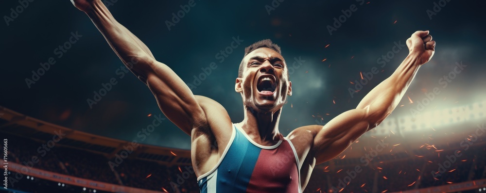 Foto de Triumphant Victory Pose. A photo of an athlete striking a ...