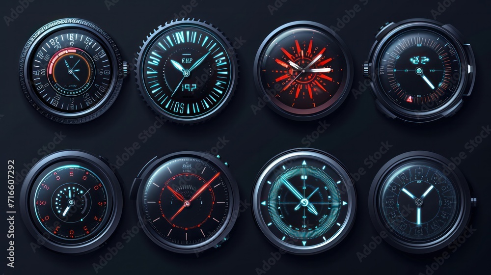 Mechanical Clock Style Smartwatch Faces Bezel Designs. Digital Watch ...