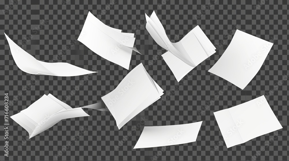 Realistic set of white paper sheets falling down isolated on ...