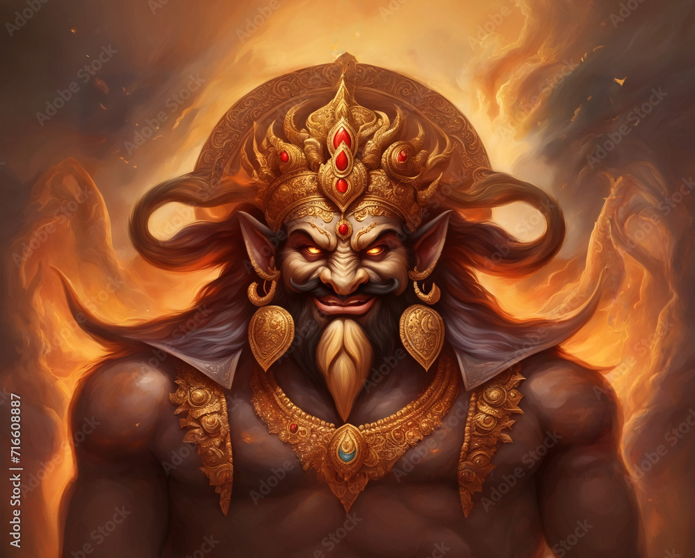 Portrait of demon king Raavan. Stock Illustration | Adobe Stock