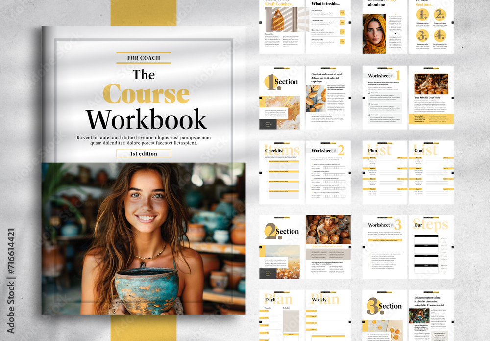 Course Workbook with Orange Accents Stock Template | Adobe Stock