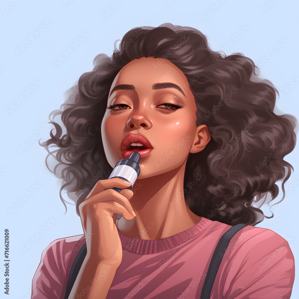 Young african american woman using an asthma inhaler isolated on white ...