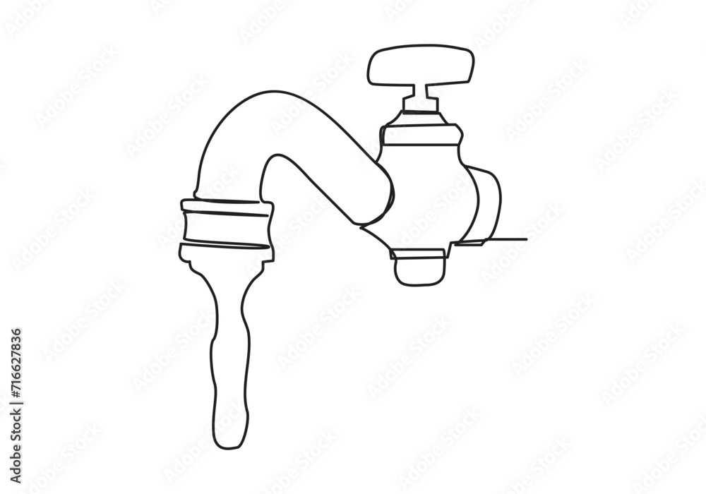 faucet drop of water in continuous line art drawing style. Mixer tap ...