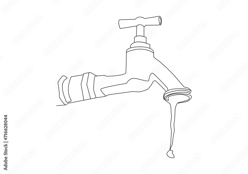 faucet drop of water in continuous line art drawing style. Mixer tap ...