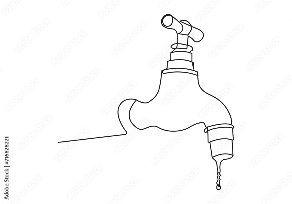 faucet drop of water in continuous line art drawing style. Mixer tap ...