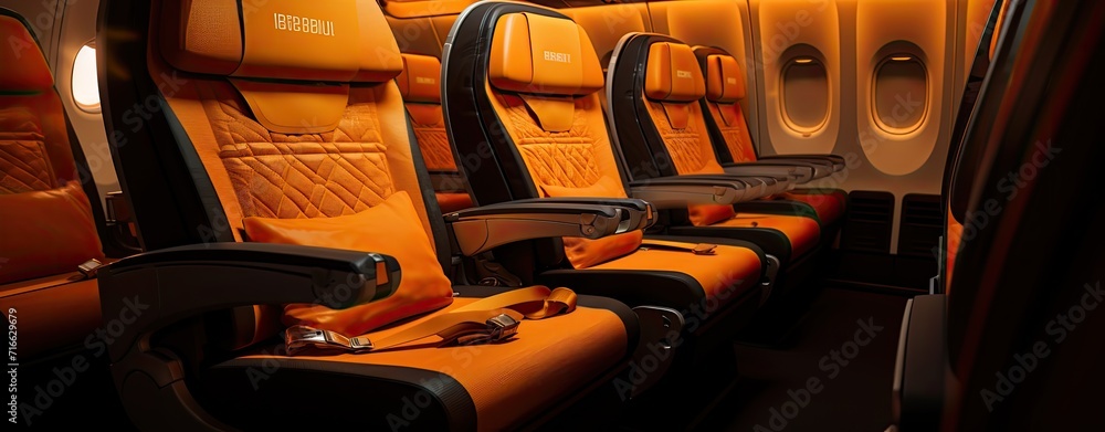Luxurious, empty first class seats embody premium comfort and luxury ...