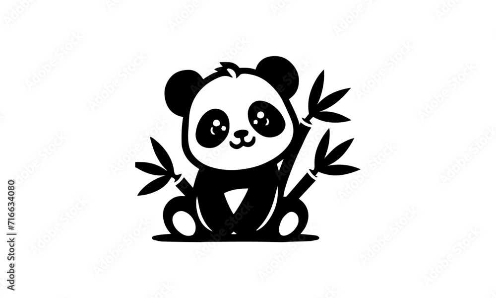 cute cartoonish panda with bamboo mascot logo icon , cute panda vector ...