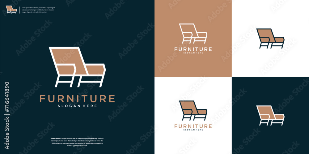 Simple minimalist chair furniture interior logo design with flat style ...