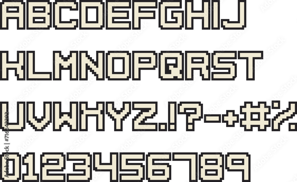 Pixel font. Video arcade computer game design 8 bit letters and numbers ...