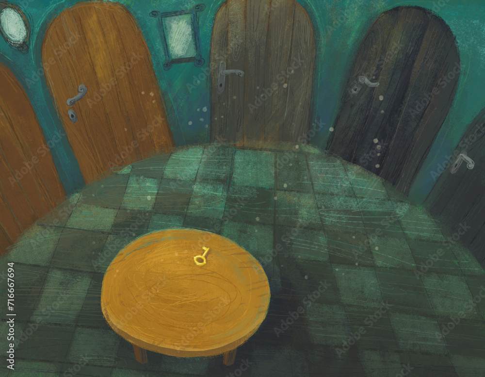 cartoon scene in the hidden room of some castle like house with lots of ...