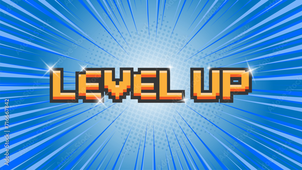LEVEL UP on blue background .pixel art .8 bit game.retro game. for game ...