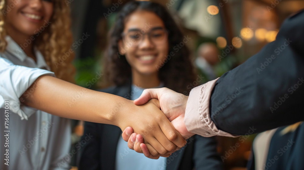 Show handshakes between people of different genders, ages, and ethnic ...