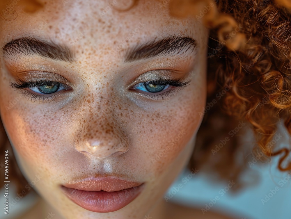 Captivating beauty shines through a woman's intense gaze, enhanced by ...