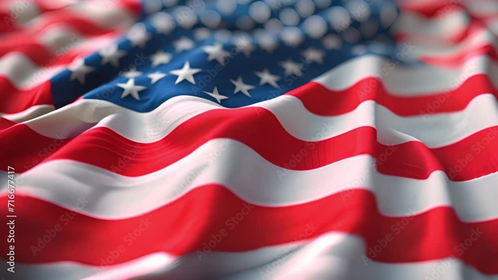 seamless American Flag Slow Waving with visible wrinkles.Close up of ...