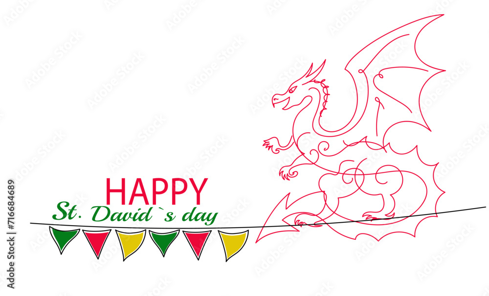 Happy St David's Day. Welsh Dragons and Yellow Daffodils. One ...