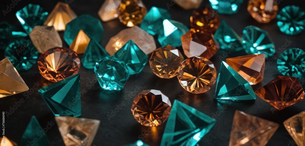 a bunch of different colored diamonds on a black surface with one ...