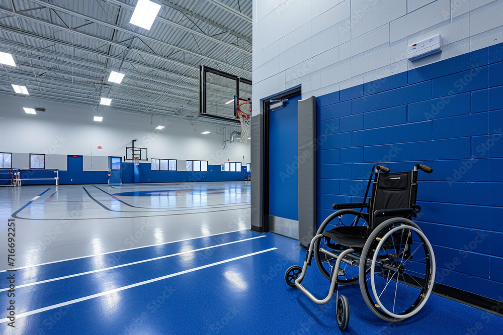 minimalist adaptive sports facility with specialized equipment ...